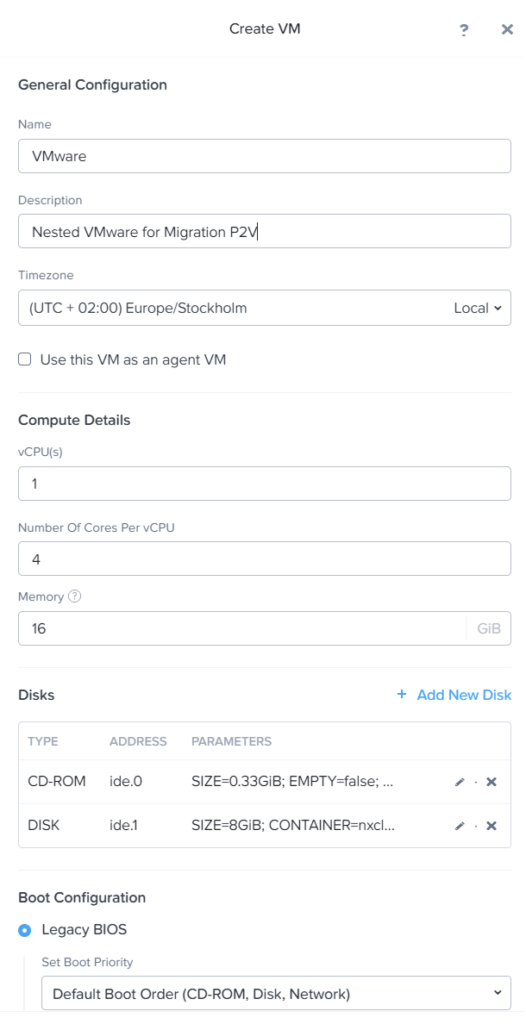 Nutanix P2V using VMware Converter